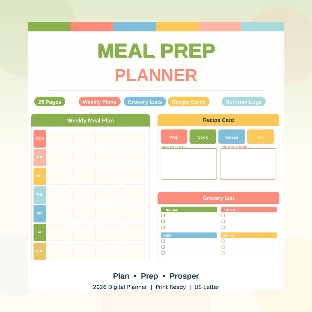2026 Meal Prep Planner | Weekly Meal Plan, Grocery List, Recipes (PDF ...