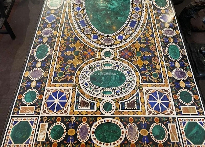 Handmade Malachite Inlay Dining Table | Gemstone Mosaic, Luxury Art ...