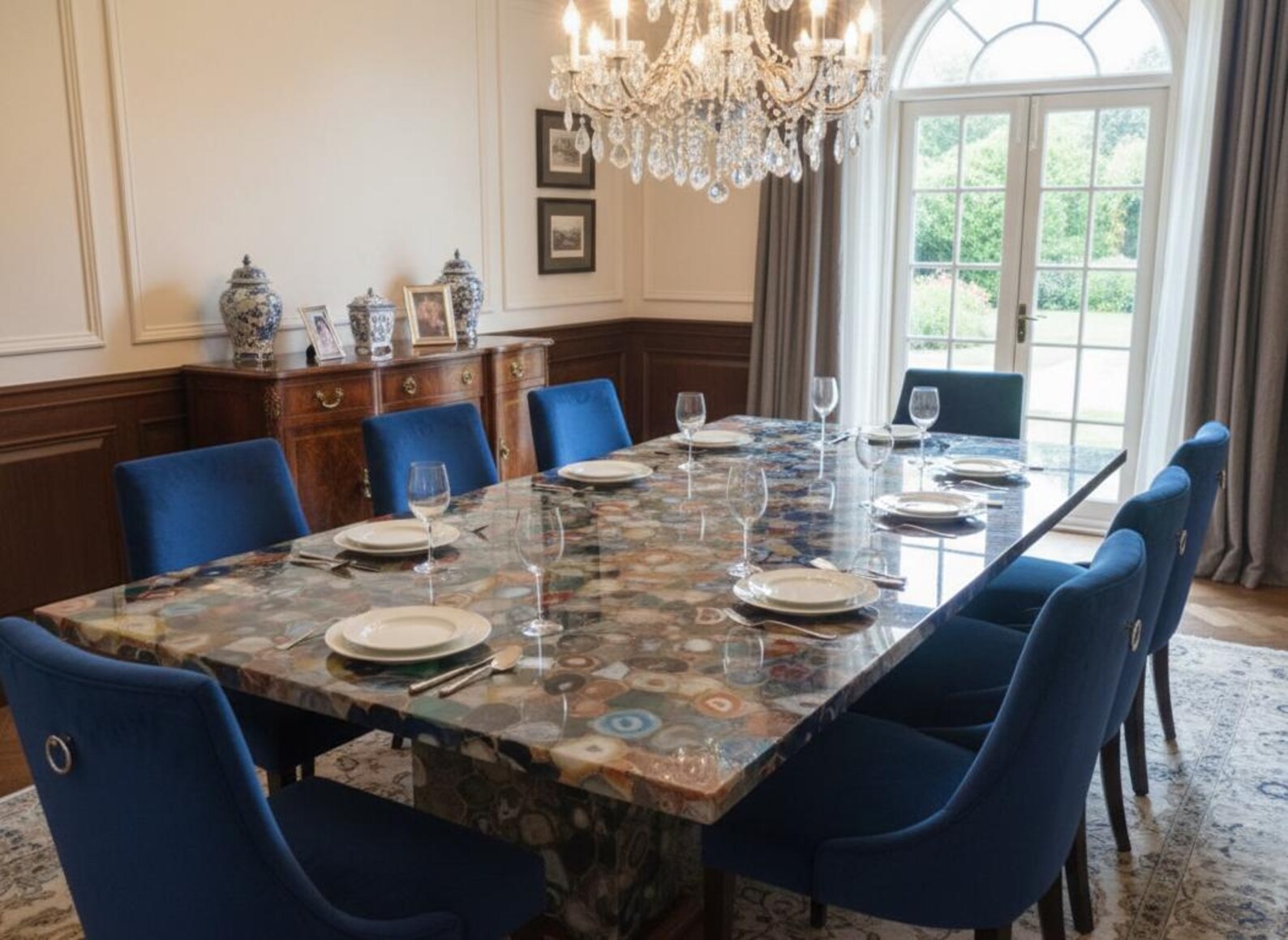 Handcrafted Marble Inlay Dining Table | Luxury Stone Mosaic Table ...