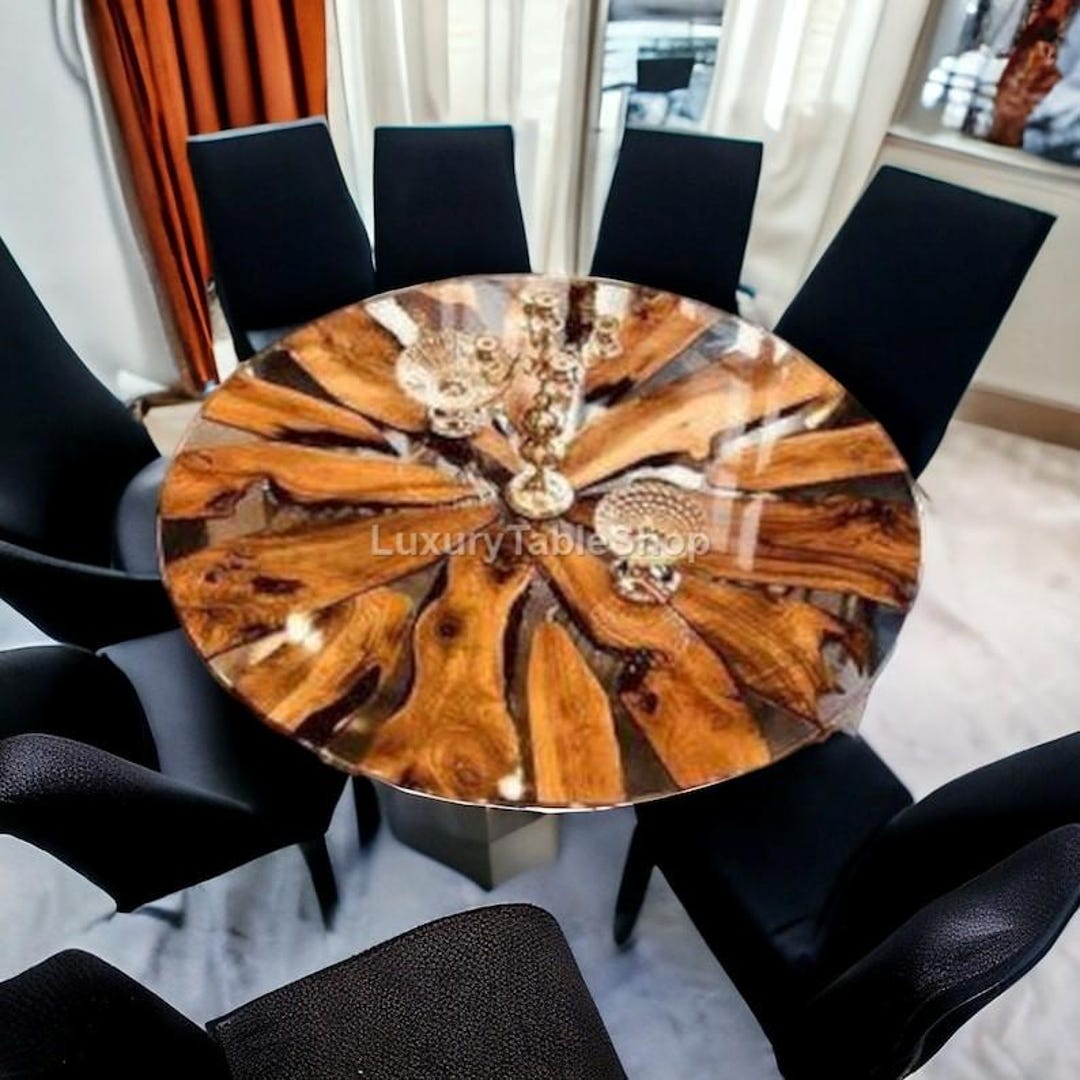Live Edge Round Dining Table – Wood & Resin Inlay, Modern Rustic - Etsy