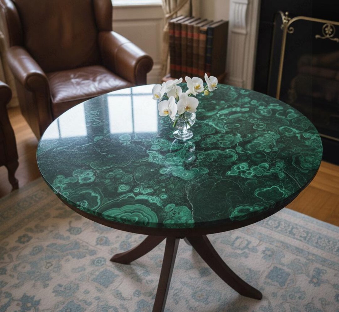 Handmade Emerald Malachite Round Table | Luxury Artistic Furniture ...