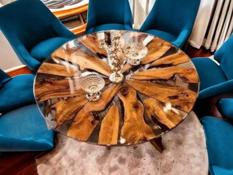 Live Edge Round Dining Table – Wood & Resin Inlay, Modern Rustic - Etsy