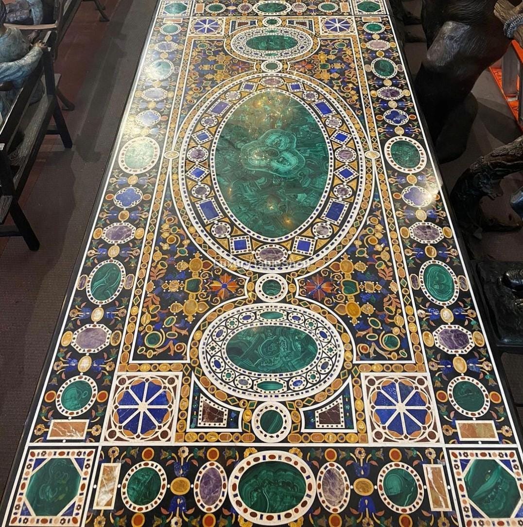 Handmade Malachite Inlay Dining Table | Gemstone Mosaic, Luxury Art ...