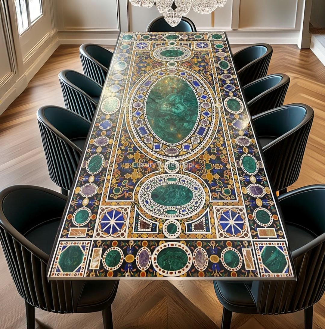 Handmade Malachite Inlay Dining Table | Gemstone Mosaic, Luxury Art ...