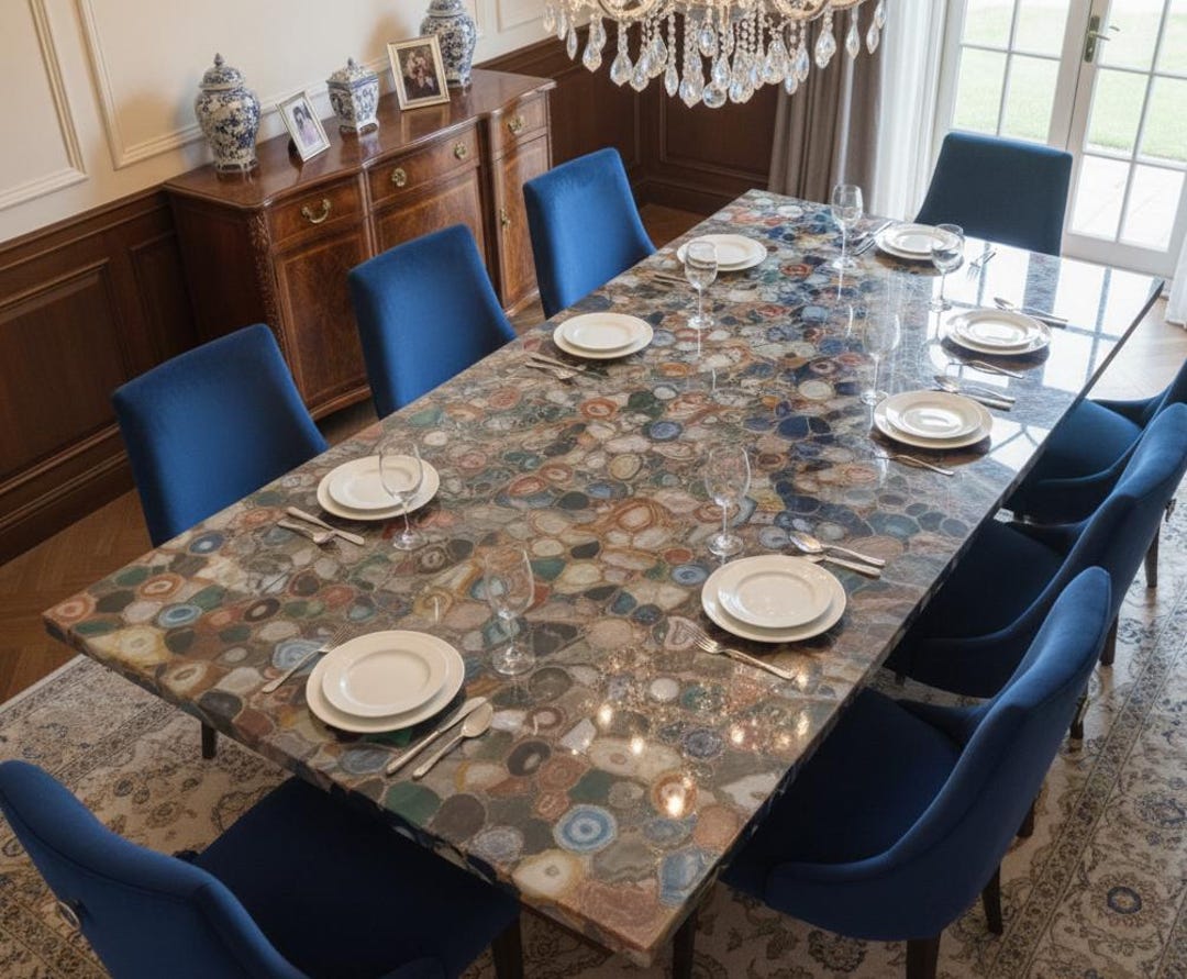 Handcrafted Marble Inlay Dining Table | Luxury Stone Mosaic Table ...