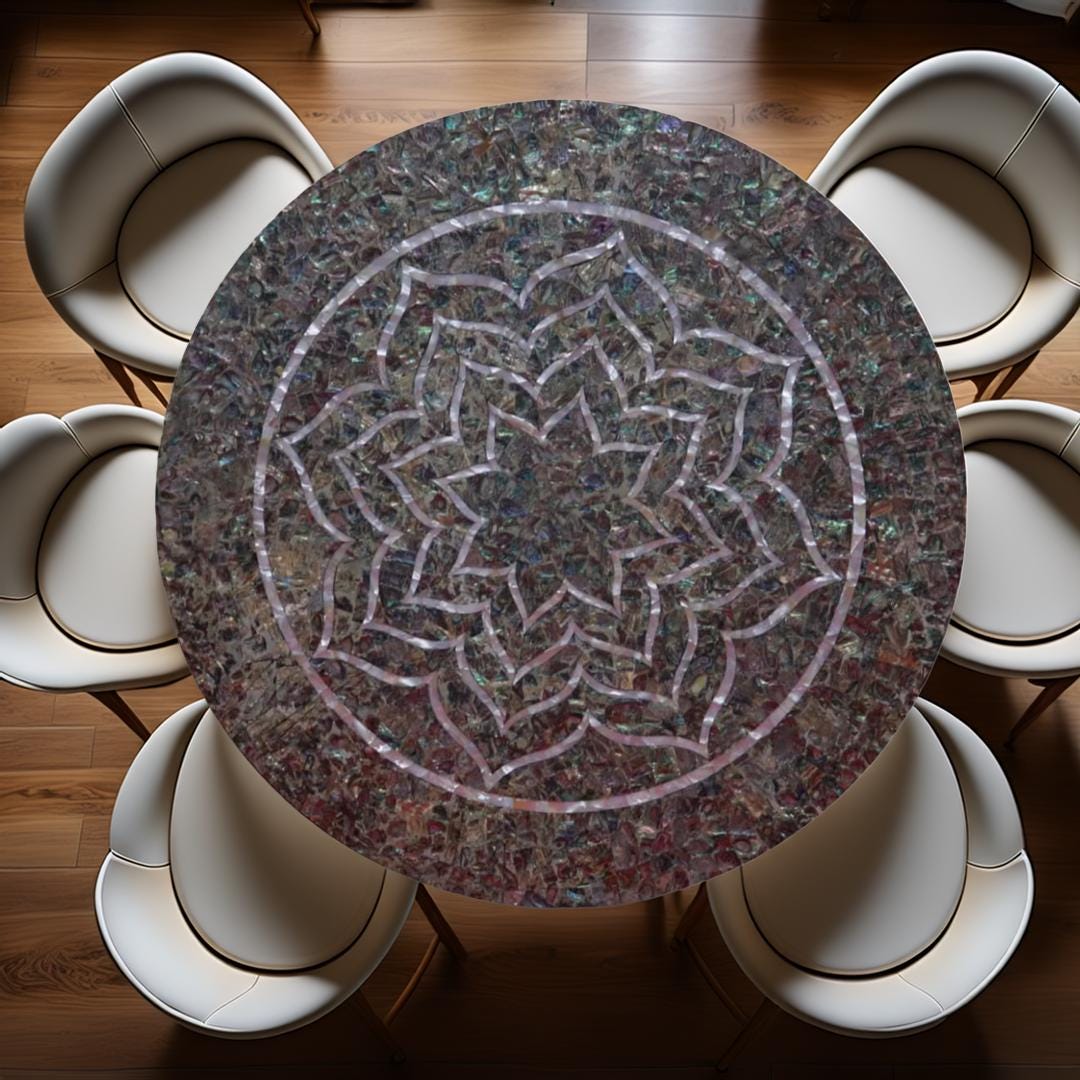 Iridescent Abalone Shell Round Inlay Table | Luxury Mother-of-pearl ...