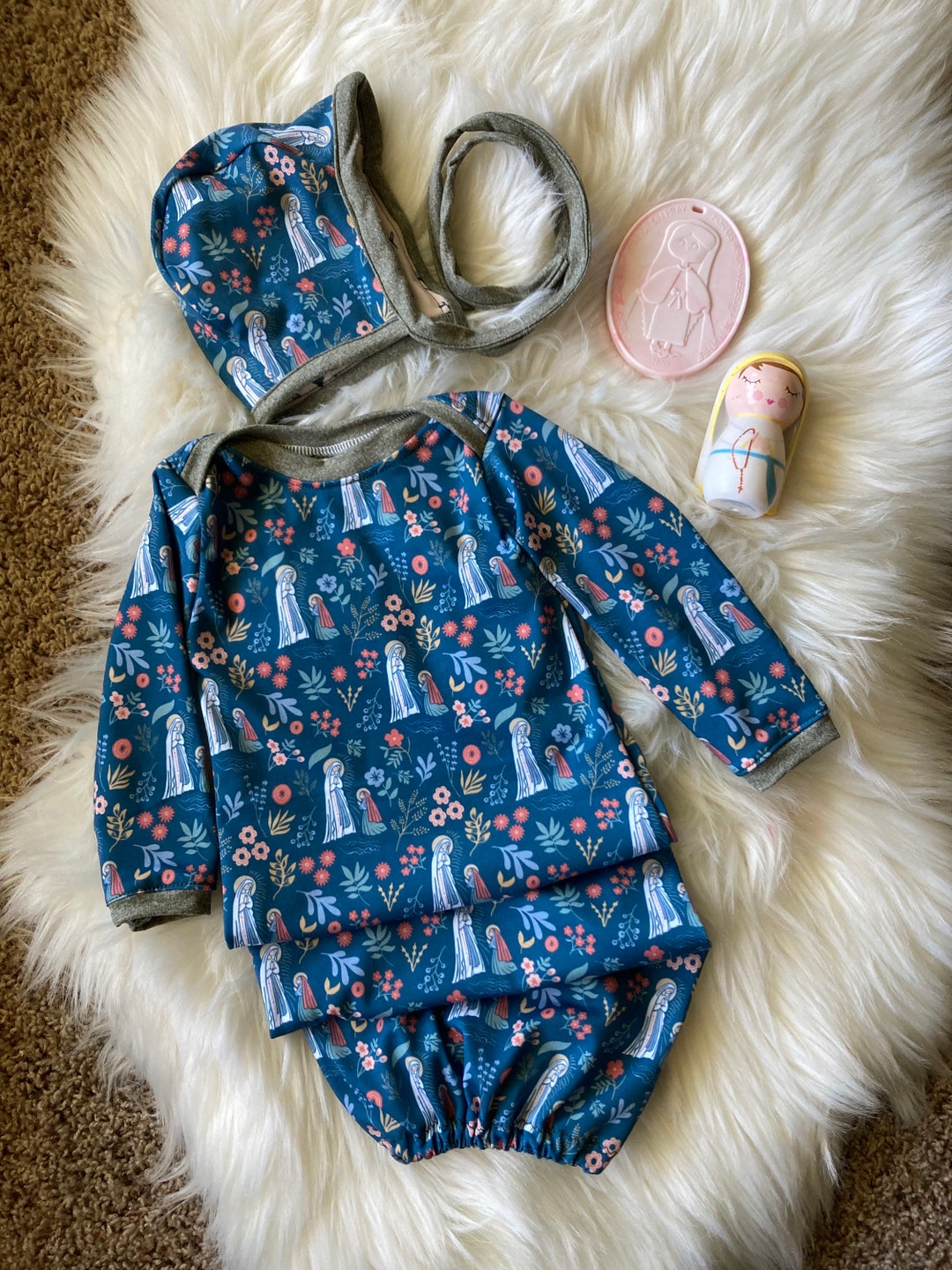 Our Lady of Lourdes Baby Gown Set With Bonnet Catholic St Bernadette - Etsy