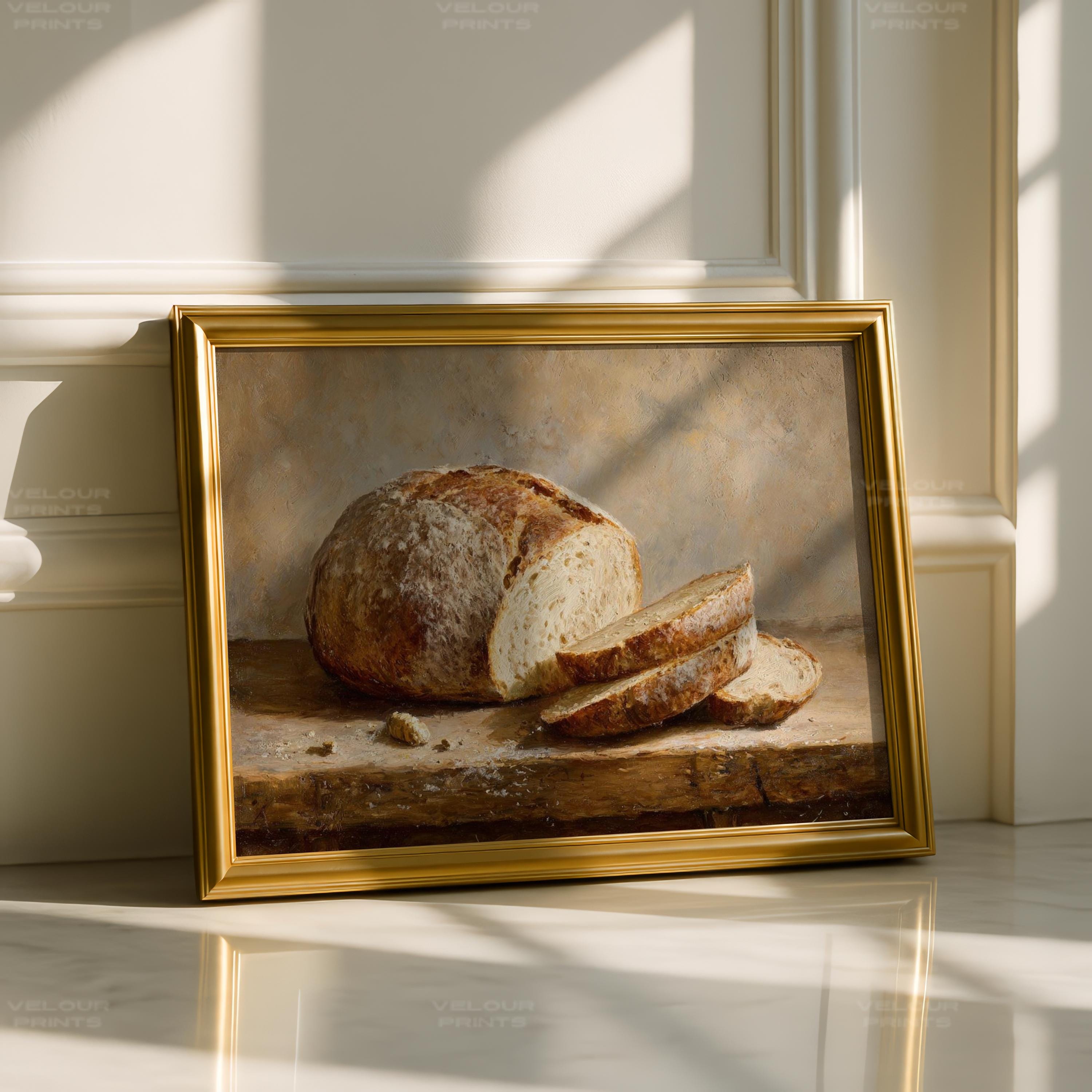 Rustic Bread Loaf & Slices Kitchen Wall Art, Farmhouse Still Life ...
