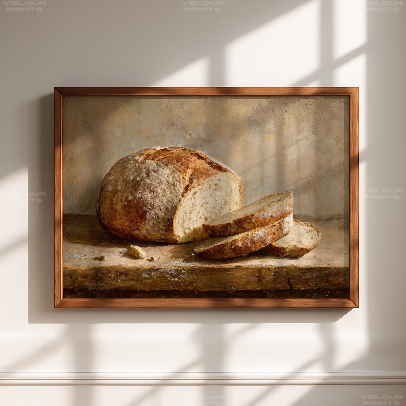 Rustic Bread Loaf & Slices Kitchen Wall Art, Farmhouse Still Life ...