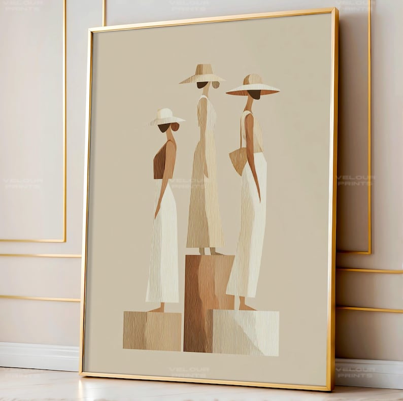 Neutral Female Silhouette Wall Art, Minimal Boho Women Illustration ...