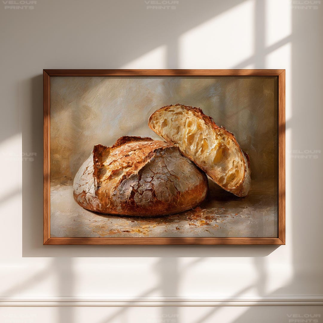 Fresh Sourdough Bread Art Print, Rustic Food Wall Art, Cozy Kitchen ...