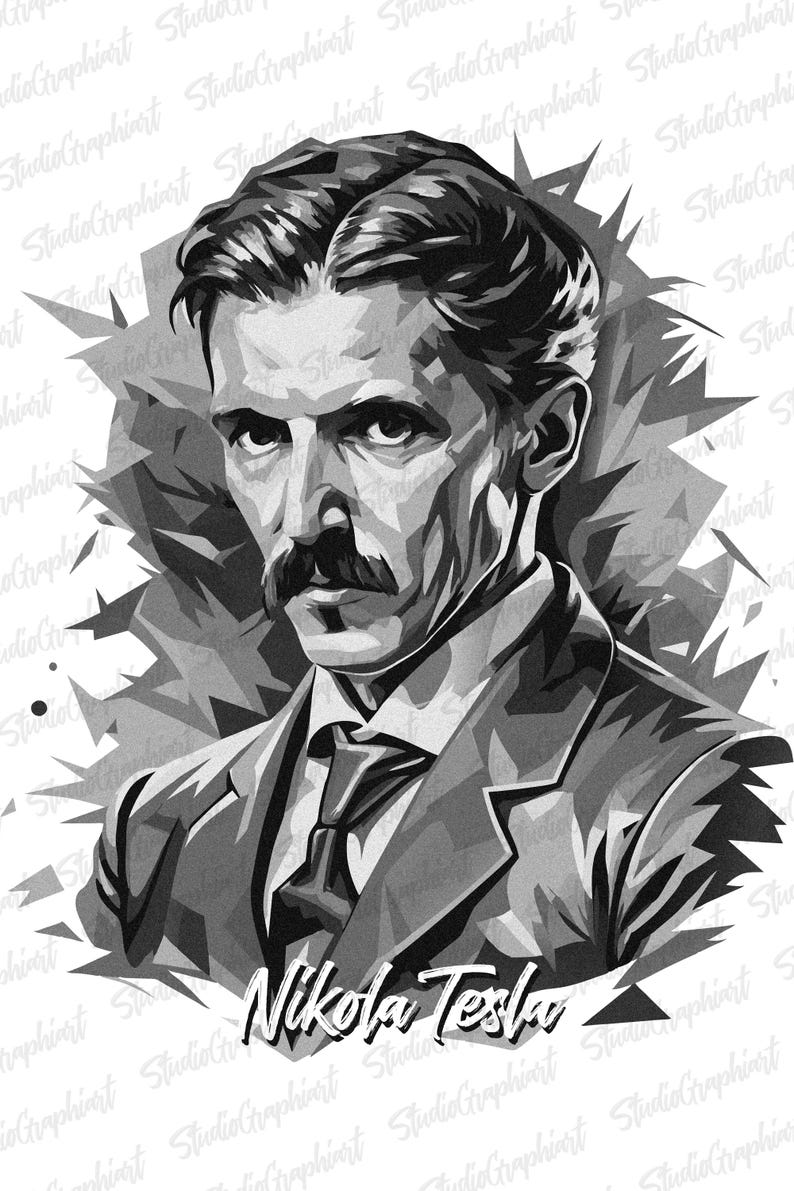 Nikola Tesla Inspired Laser Engraving File | Monochrome Geometric WPAP ...