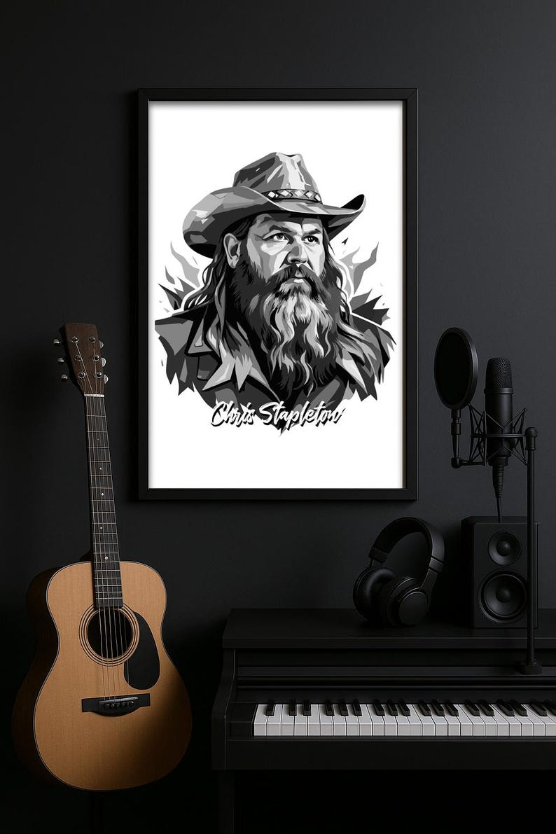 Chris Stapleton Laser Engraving File + Monochrome Printable Wall Art ...