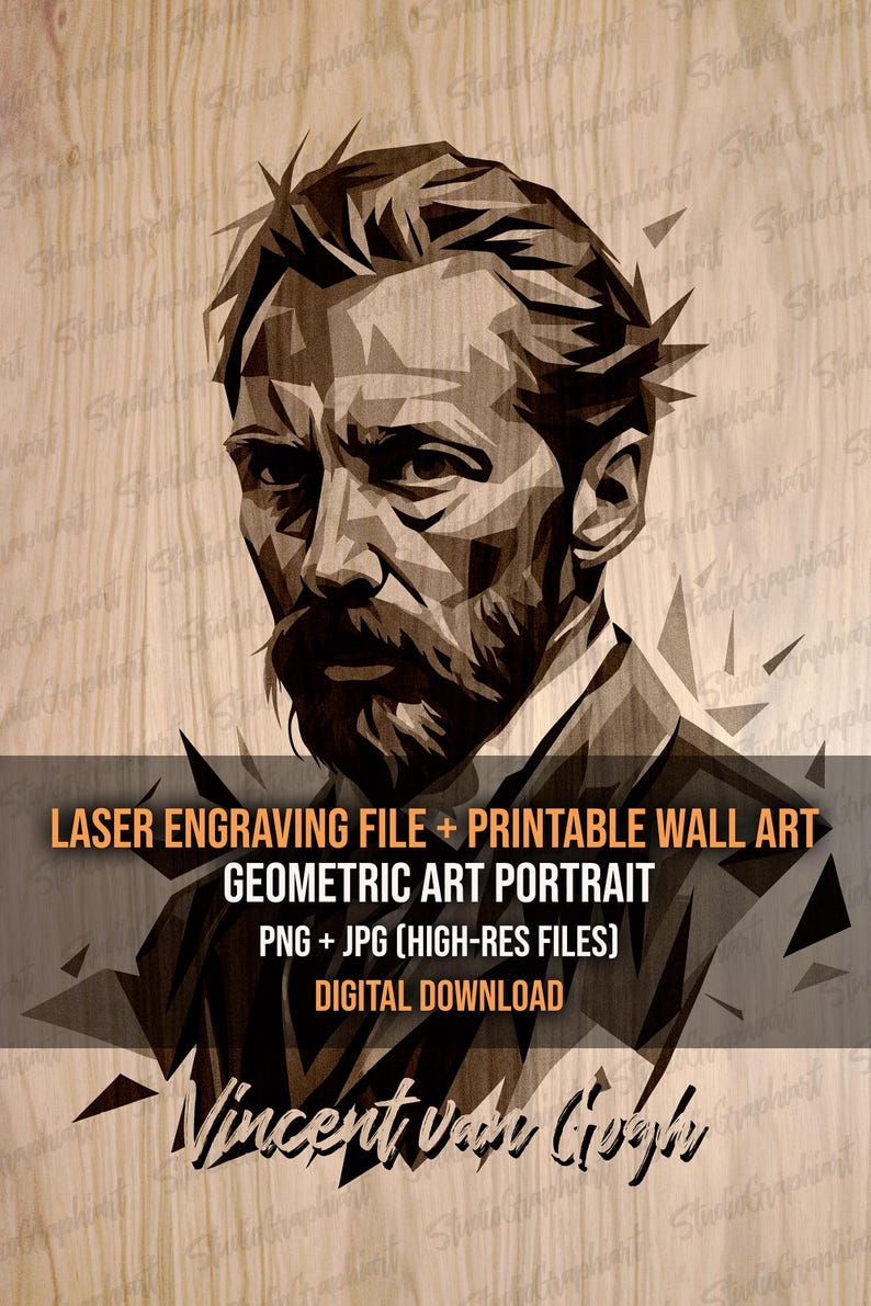 Vincent Van Gogh Inspired Laser Engraving File | Monochrome Geometric ...