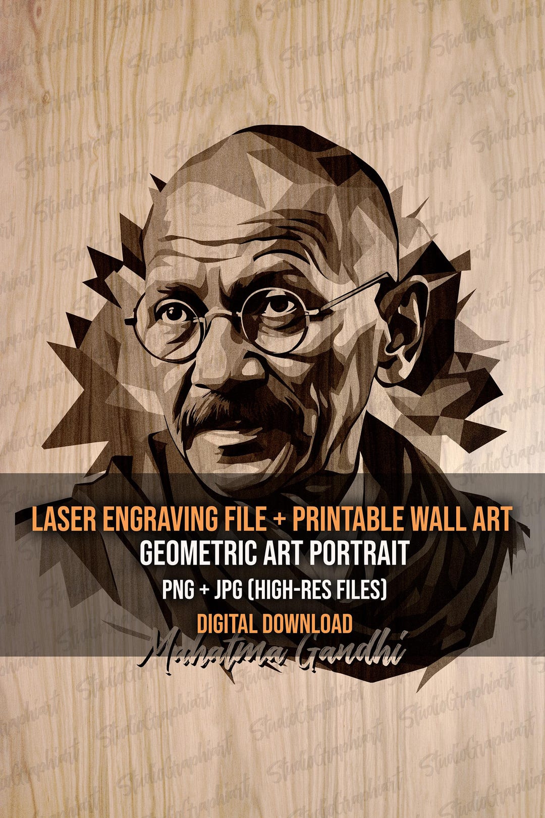 Mahatma Gandhi Inspired Laser Engraving File | Monochrome Geometric ...