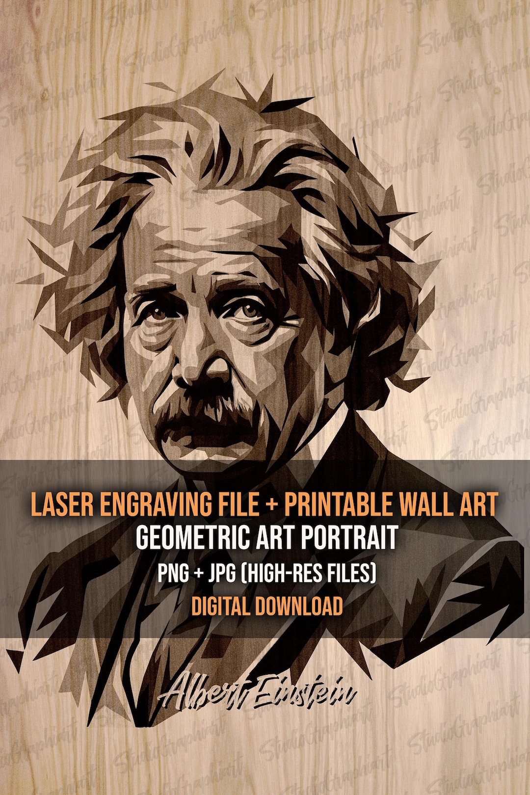 Albert Einstein Inspired Laser Engraving File | Monochrome Geometric ...