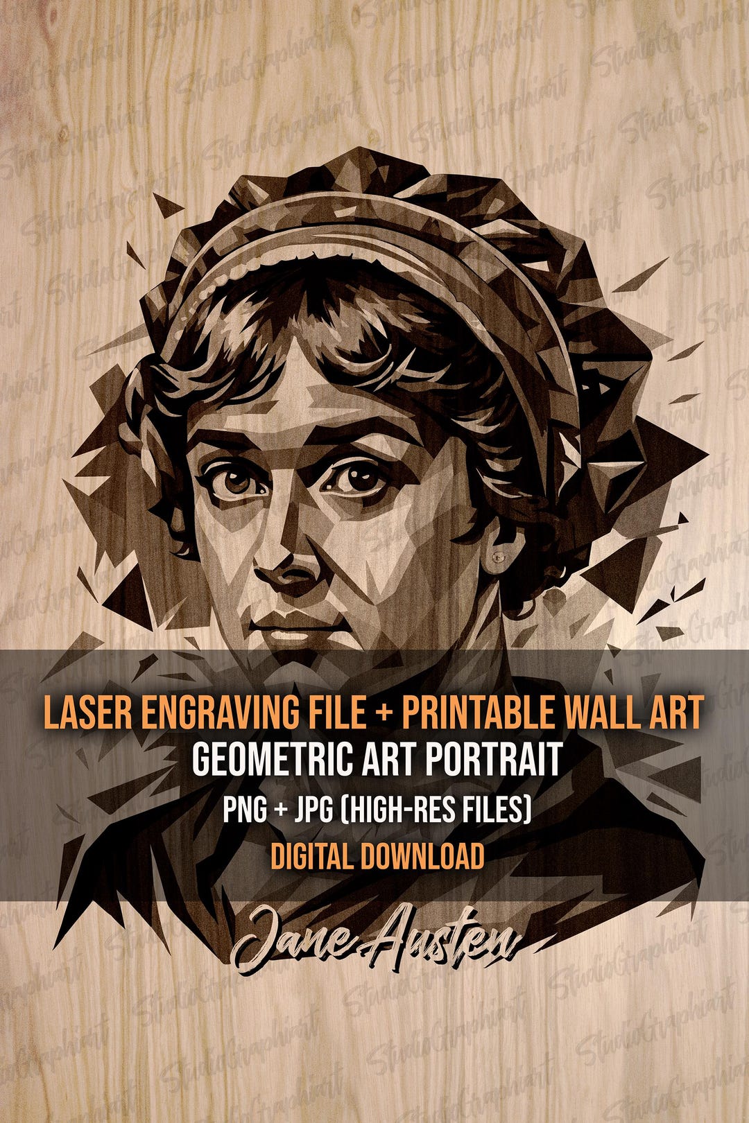 Jane Austen Inspired Laser Engraving File | Monochrome Geometric WPAP ...