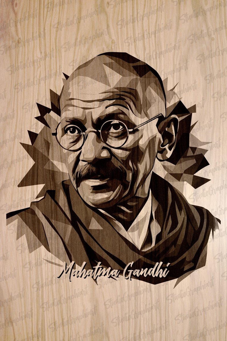 Mahatma Gandhi Inspired Laser Engraving File | Monochrome Geometric ...
