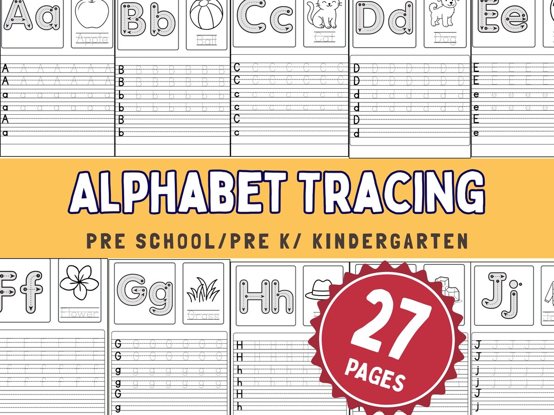 Alphabet Tracing Worksheets: ABC Handwriting Practice Kindergartens Pre ...