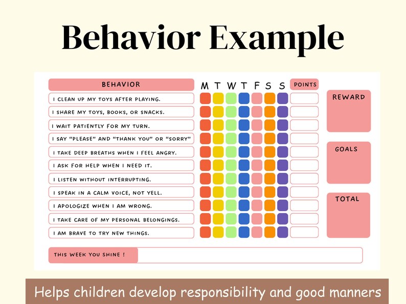Printable Kids Behavior Chart: Reward and Responsibility Tracker ...
