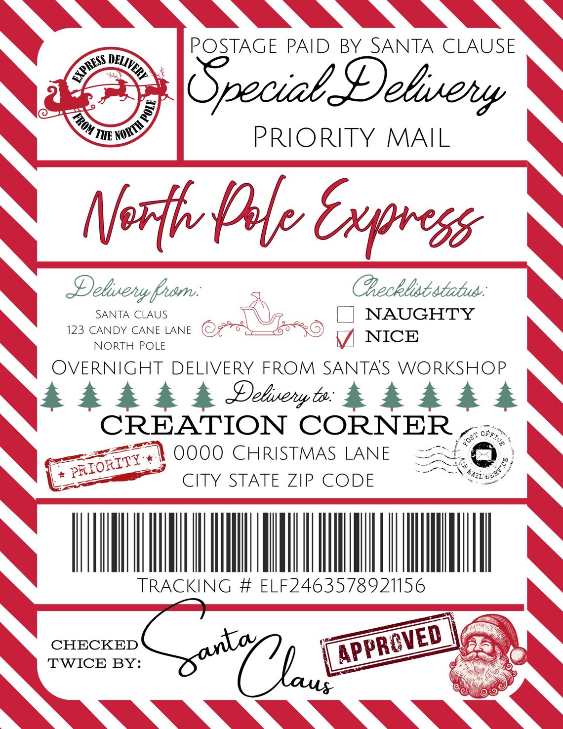 Personalized North Pole Express Delivery Label — Custom Santa Mail Tag ...