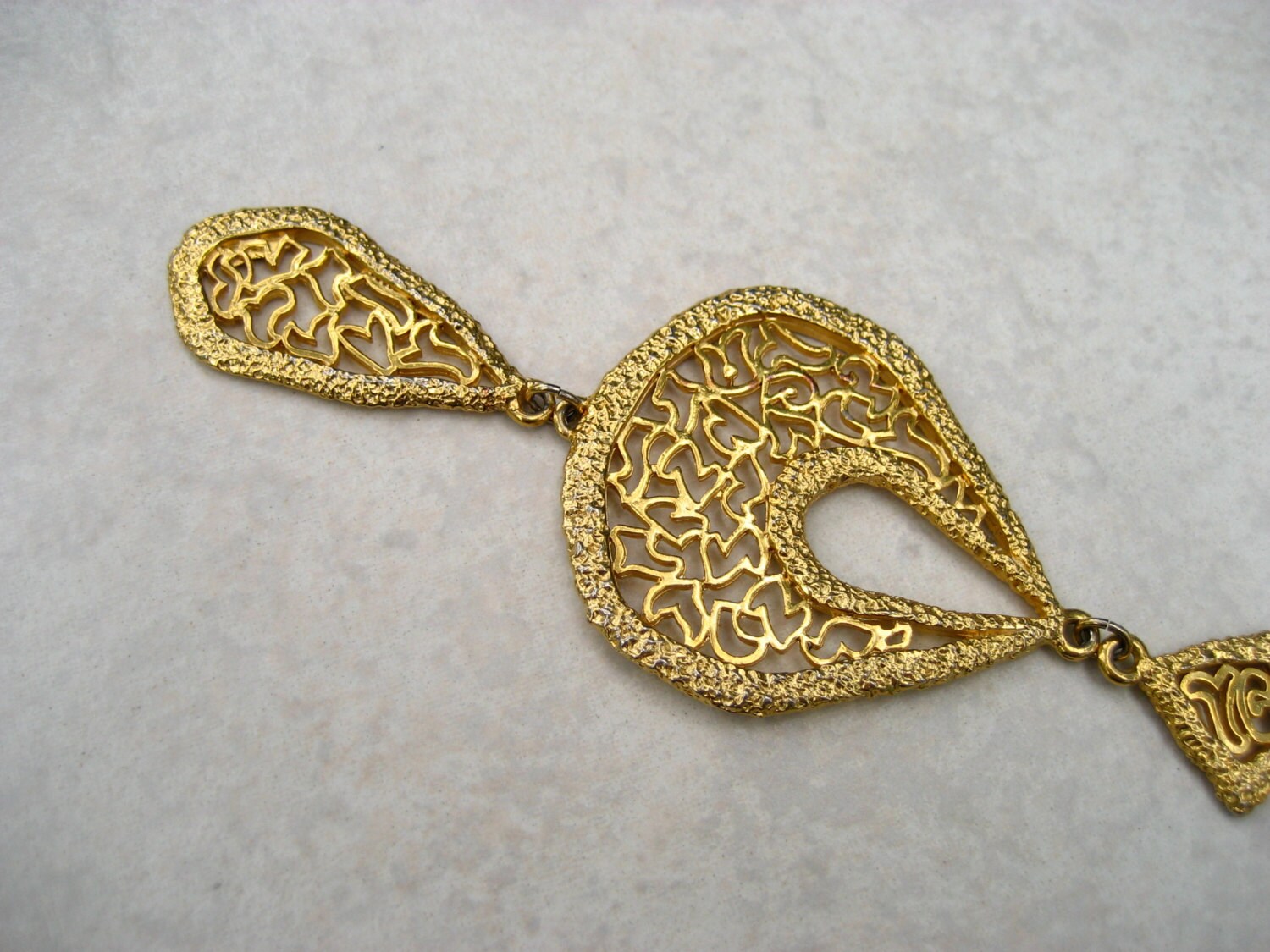 Vintage Festoon Necklace Triple Pendant Gold Tone Openwork Multi Chain ...