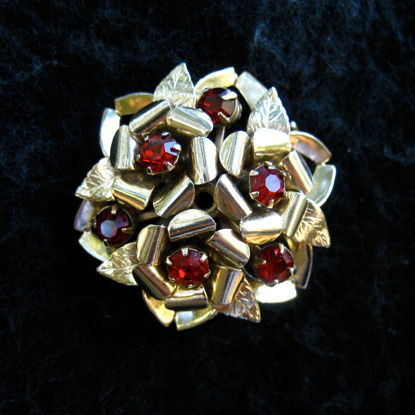 Vintage Coro Red Rhinestone Flower Brooch Domed Silver Tone | Etsy