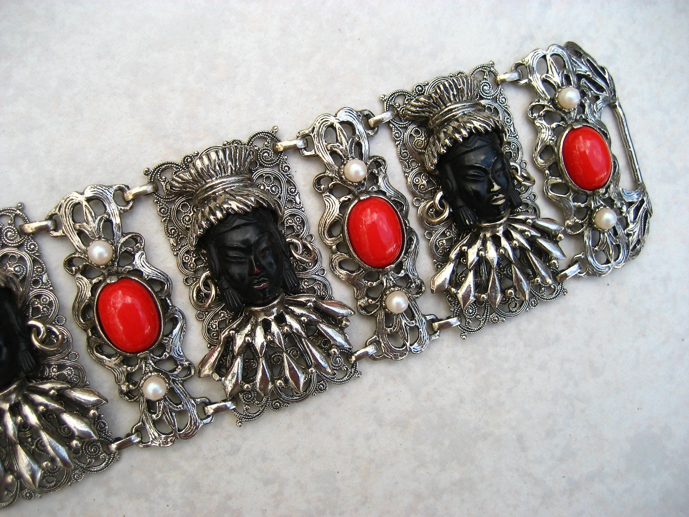 Vintage Signed Selro Bracelet African Headdress Black Faces Red ...