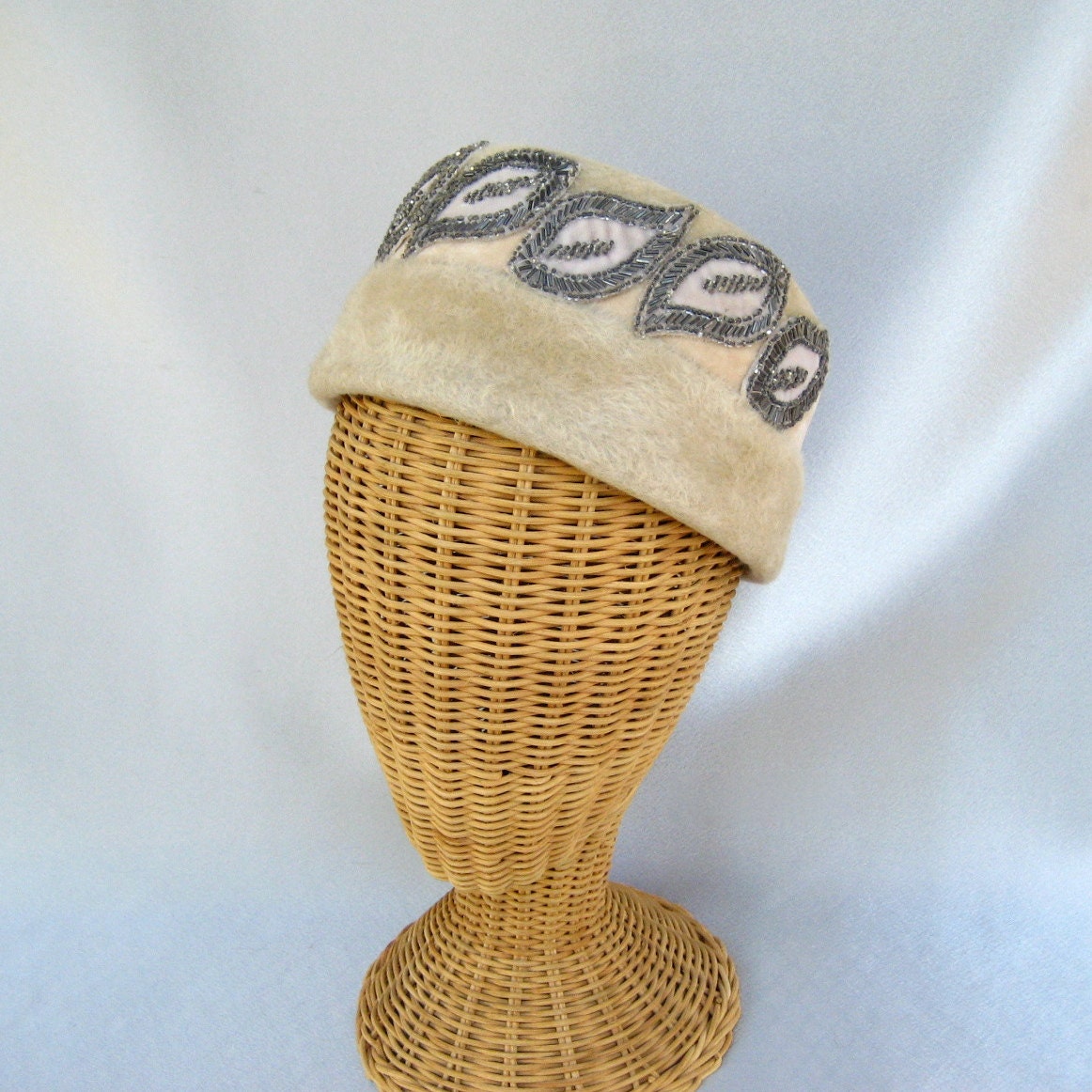 Vintage Ladies Hat Tan Fur Felt Toque Beaded Marche - Etsy