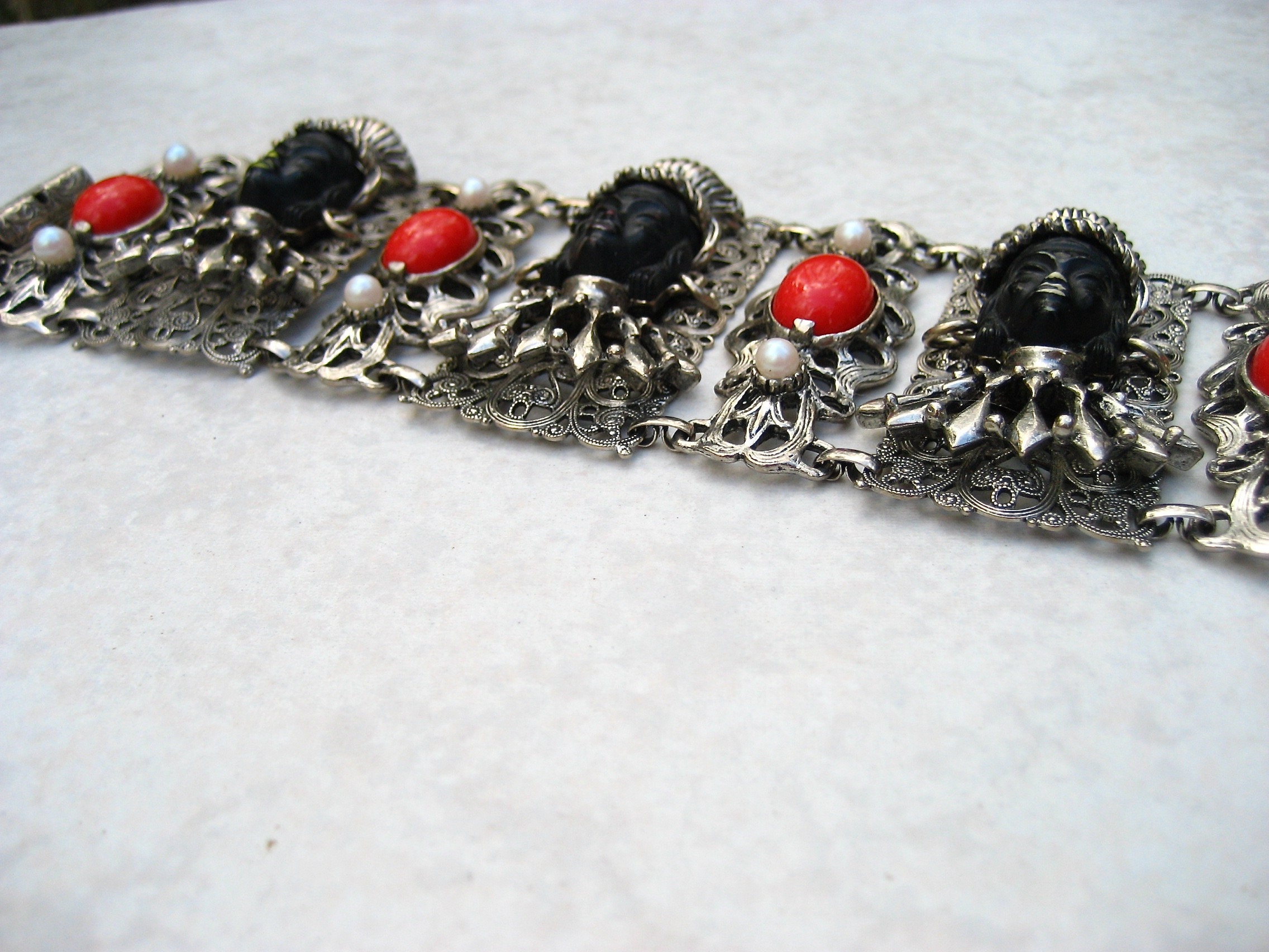 Vintage Signed Selro Bracelet African Headdress Black Faces Red ...