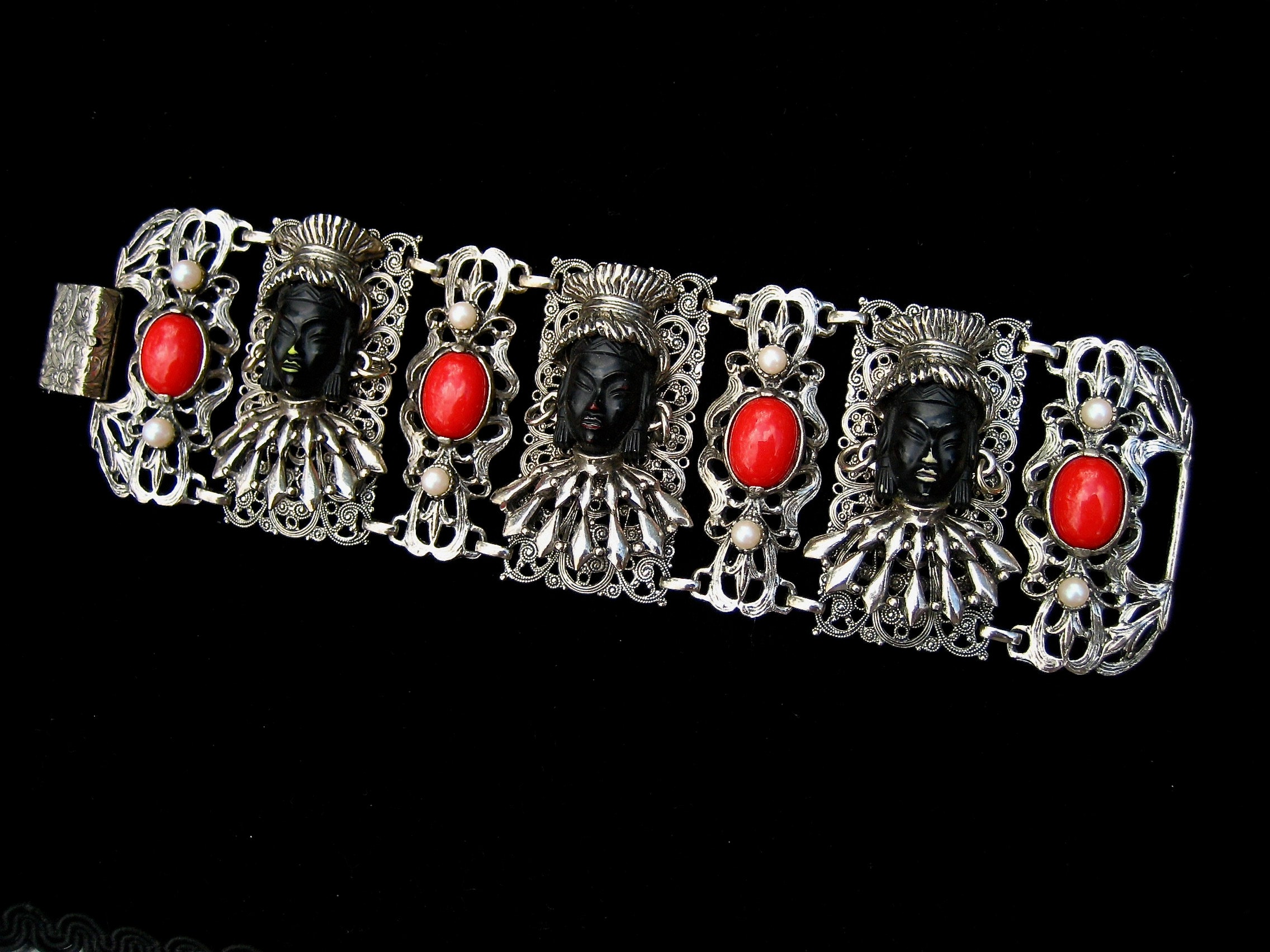 Vintage Signed Selro Bracelet African Headdress Black Faces Red ...