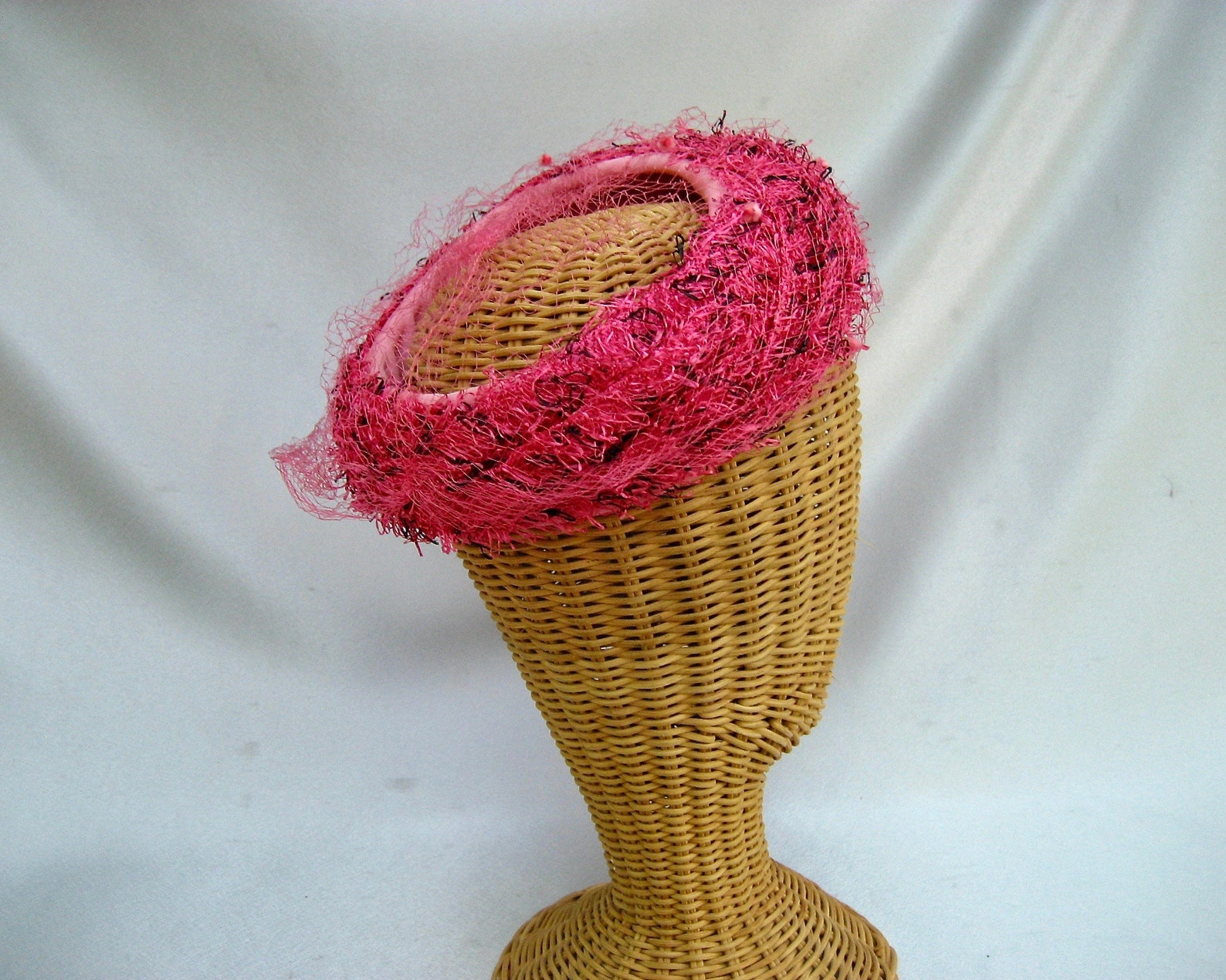 Vintage Ladies Halo Hat Pink Black Cellophane Straw Veiled - Etsy