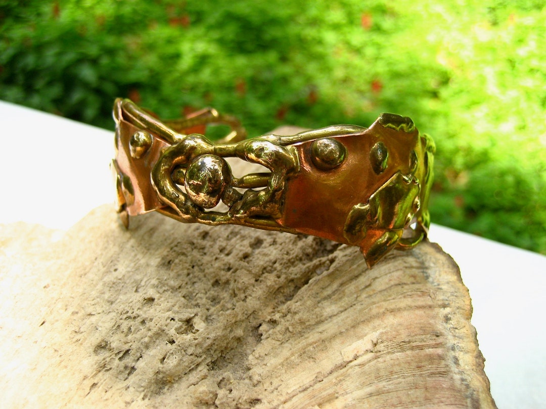 Vintage Signed Brutalist Bracelet Copper Brass Cuff Larry Whidden - Etsy