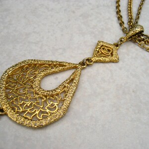 Vintage Festoon Necklace Triple Pendant Gold Tone Openwork Multi Chain ...