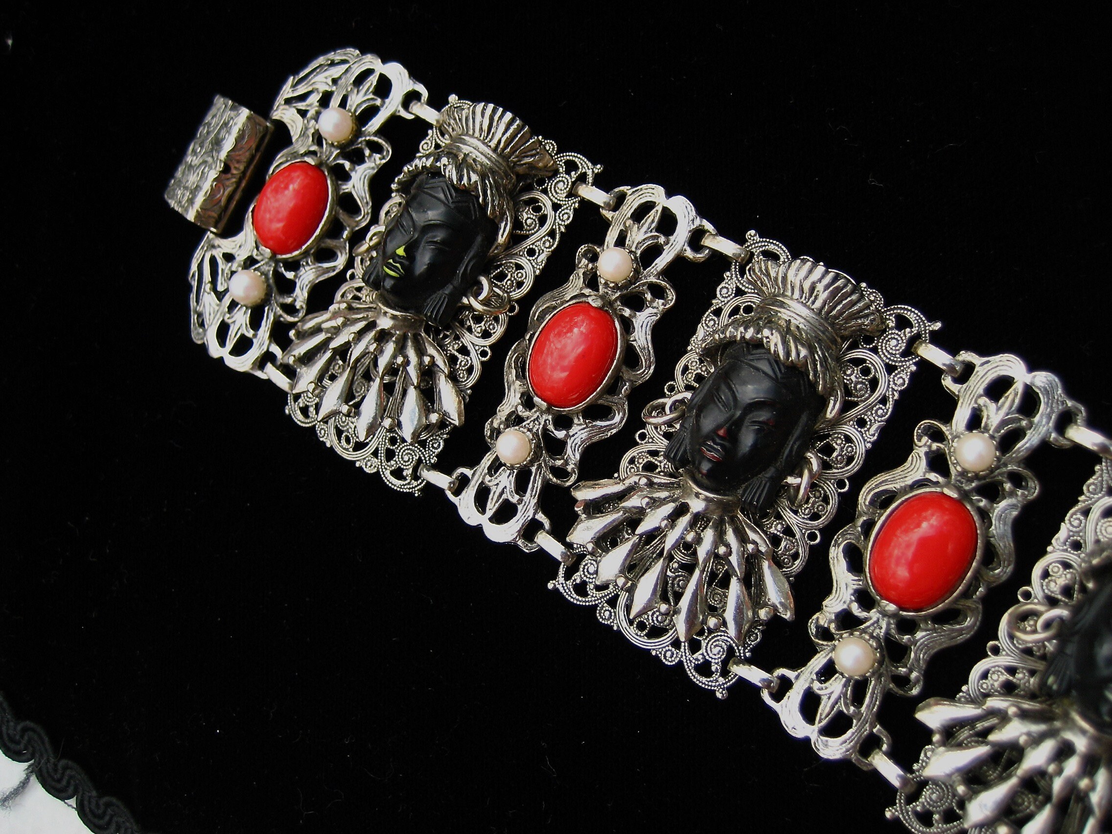 Vintage Signed Selro Bracelet African Headdress Black Faces Red ...