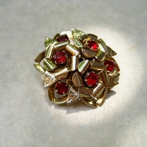 Vintage Coro Red Rhinestone Flower Brooch Domed Gold Tone - Etsy