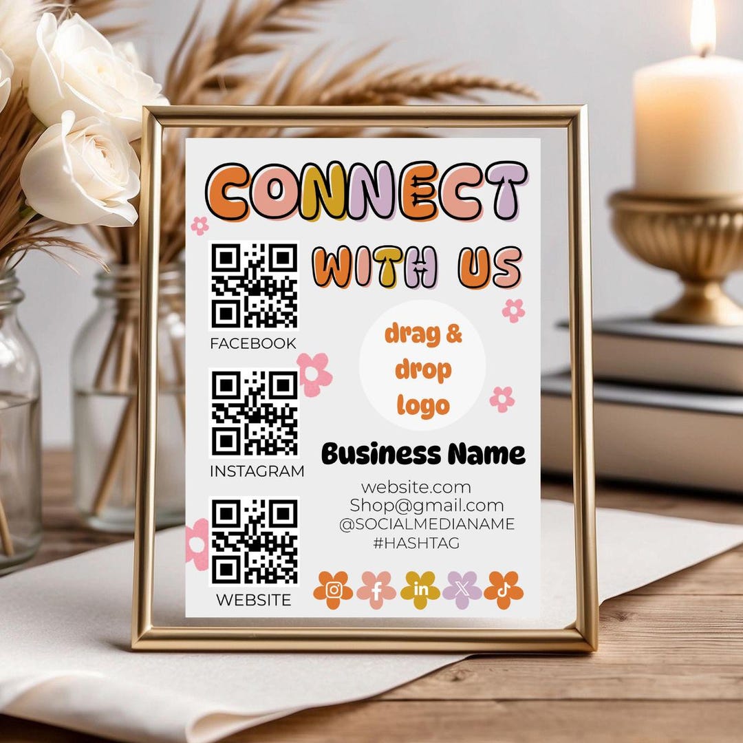 Editable Connect With Us Sign | QR Code Social Media Template (canva ...