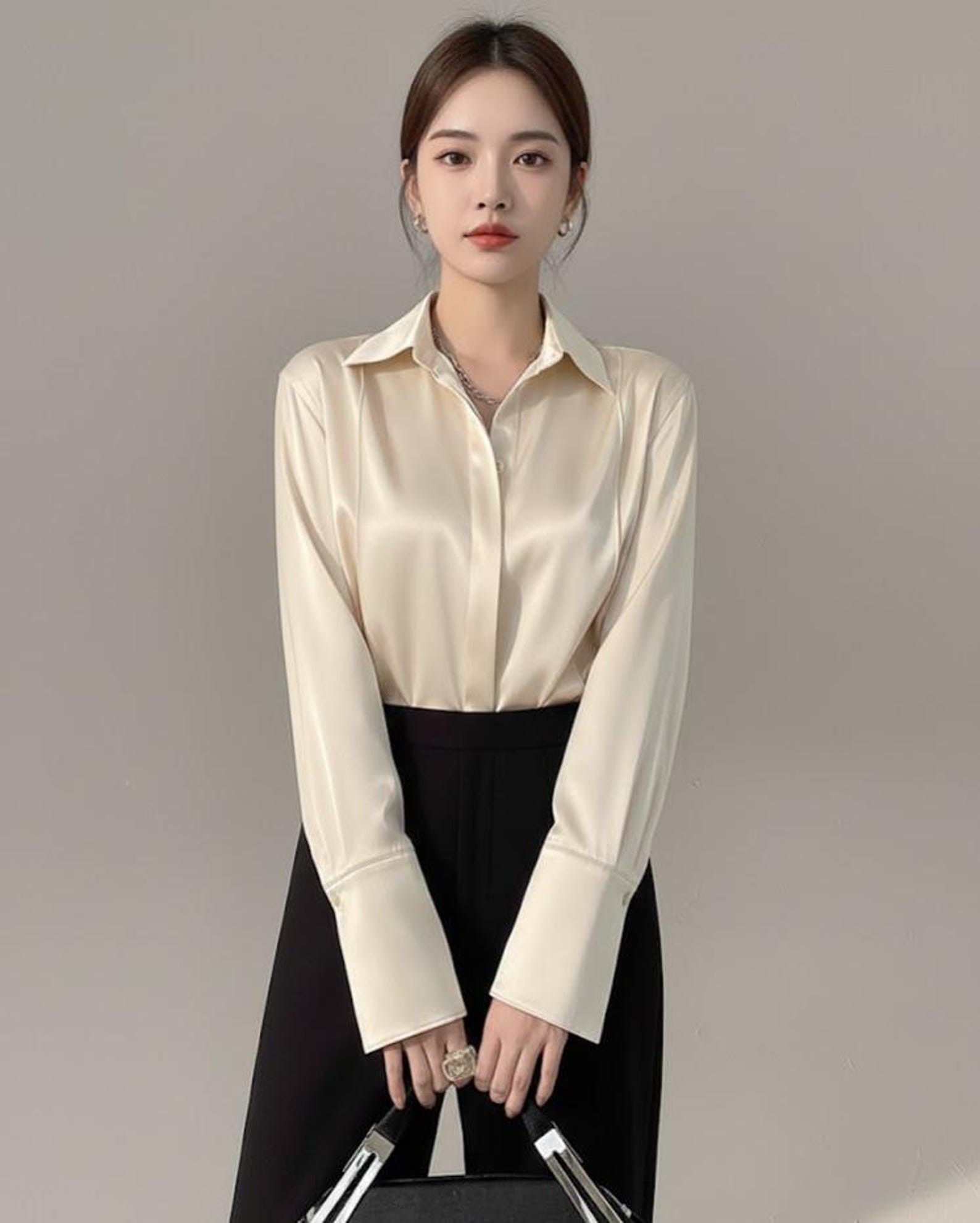 Silk Blouse Women: Elegant Long Sleeves Office Shirt | Luxury Women's ...