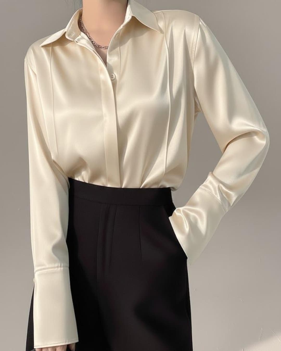 Silk Blouse Women: Elegant Long Sleeves Office Shirt | Luxury Women's ...