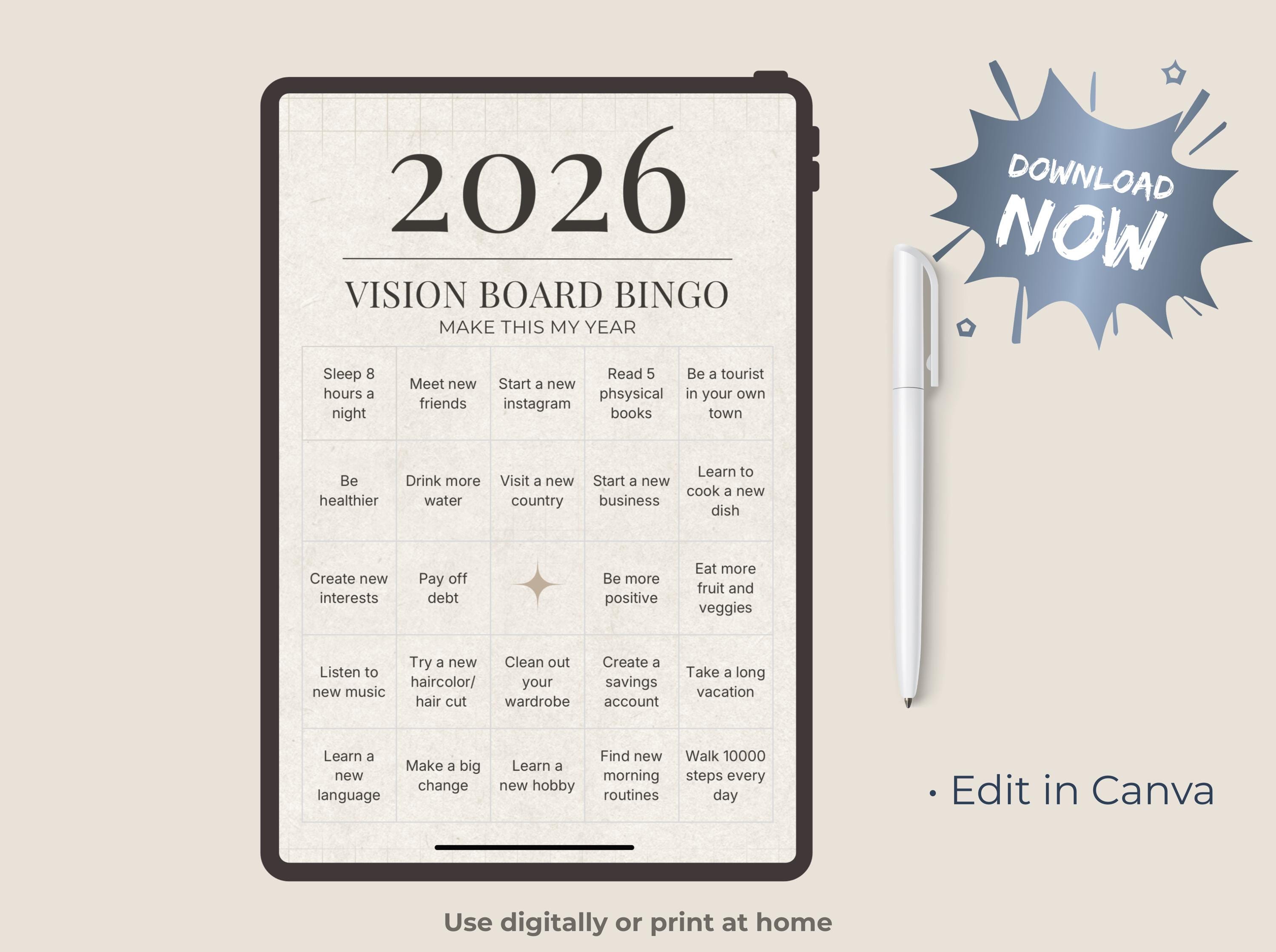 2026 Vision Board Bingo – Editable Canva Template - Etsy