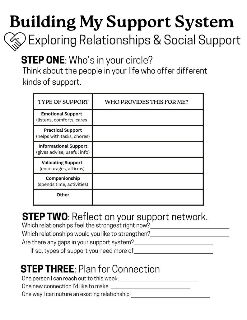 Worksheet-building My Support System - Etsy