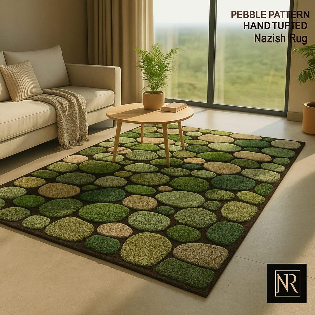 Green Pebble Tufted Rug | Modern Nature-inspired Area Rug | Soft Stone ...