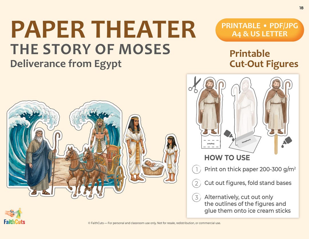 Moses Exodus Paper Theater: Bible Figures, Red Sea (printable PDF/JPG ...