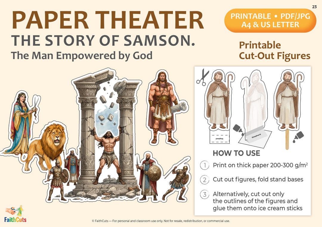 Samson Bible Story Figures: Temple Destruction Paper Theater (PDF) - Etsy