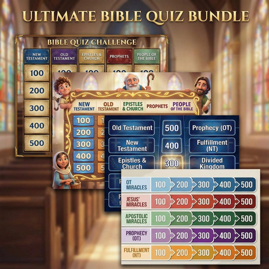 Bible Quiz Mega Bundle for Church | Jeopardy, Wheel, Journey ...