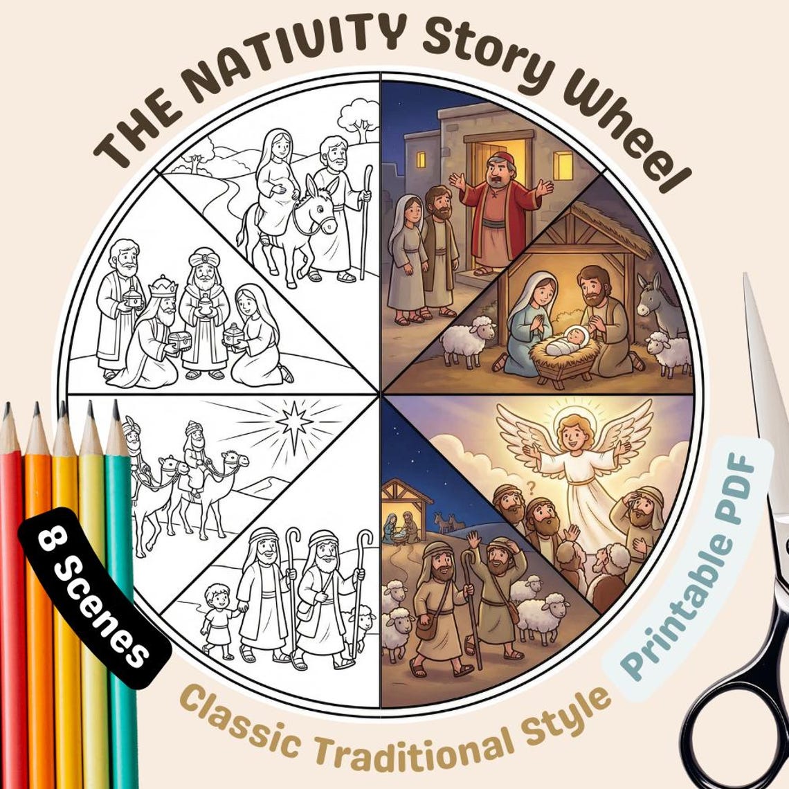The Nativity Story Wheel Printable Classic | Christmas Bible Coloring ...