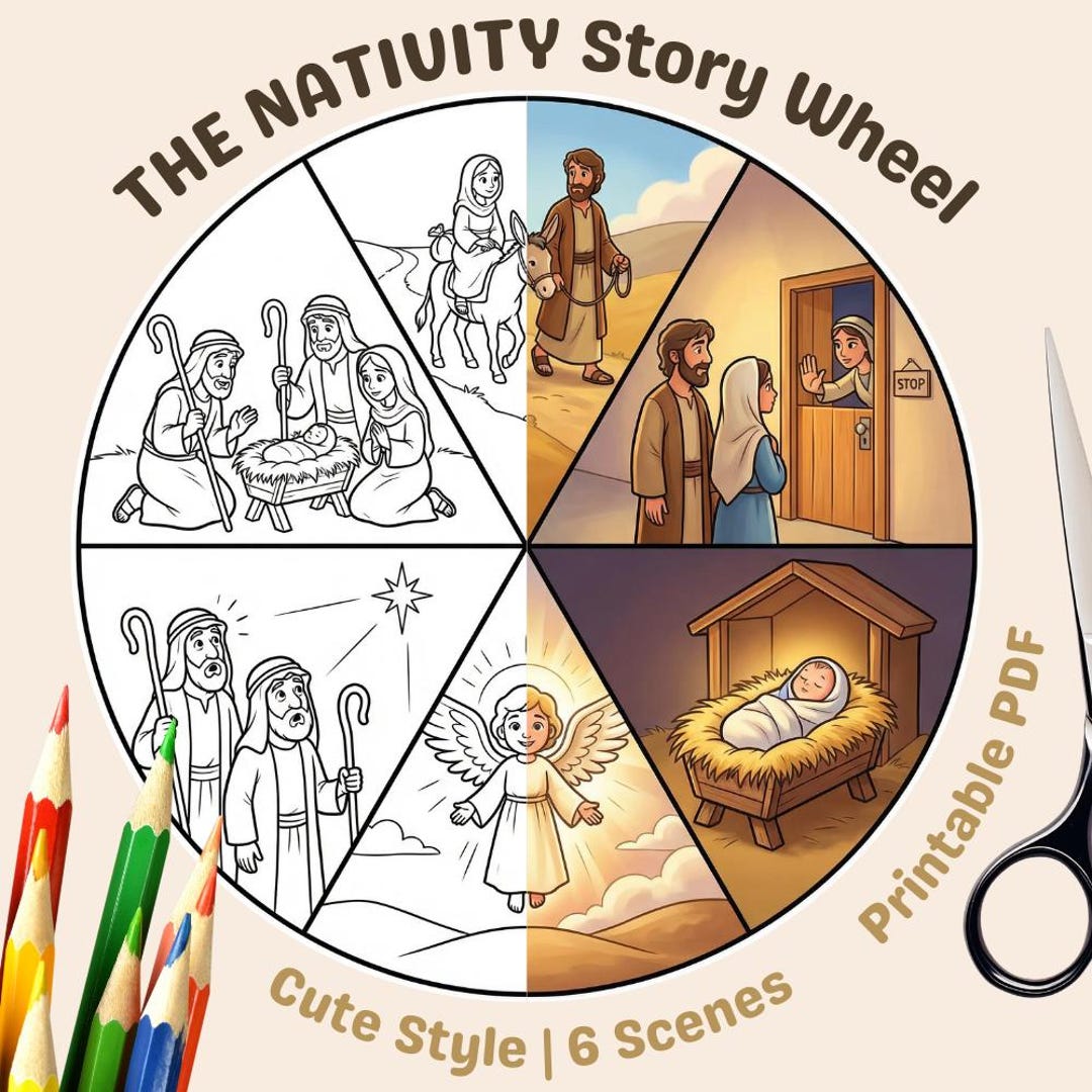 Nativity Story Wheel | Christmas Coloring Page, Sunday School (PDF) - Etsy