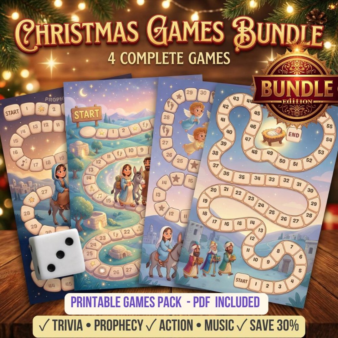 4 Christmas Board Games Bundle Printable | Nativity Bible Games Pack ...