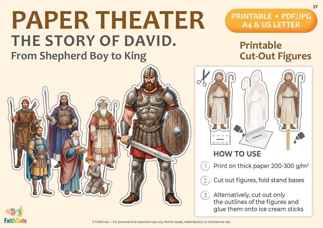 David and Goliath Paper Theater: Sunday School Printable (PDF) - Etsy