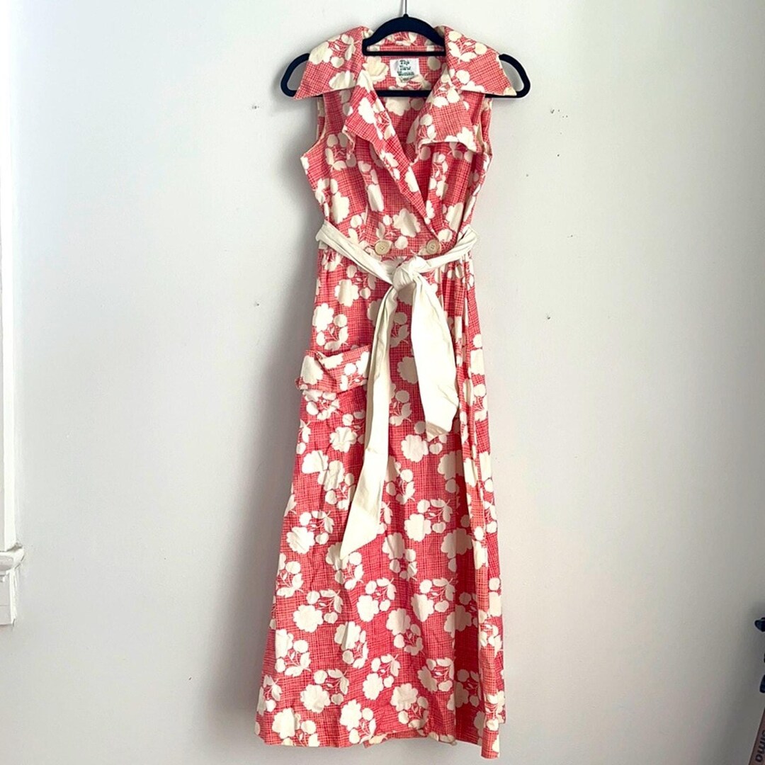 Vintage 50'sthe New Woman Broad Cloth Floral Plaid Wrap Pointed Collar ...